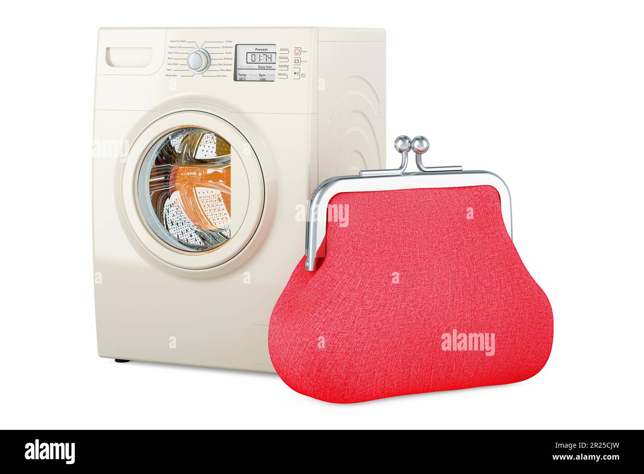 Washing machine with coin purse. 3D rendering isolated on white ...
