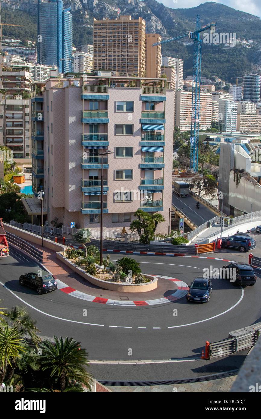 Monaco, Monaco, April 21st 2023:- A view of the hairpin bend from the ...