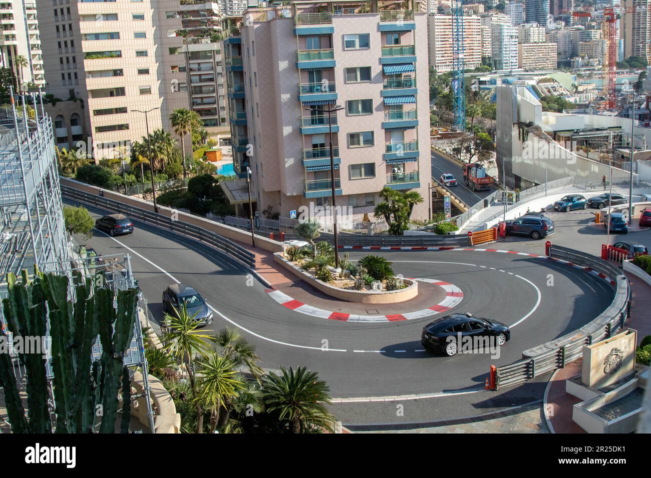 Monaco, Monaco, April 21st 2023:- A view of the hairpin bend from the ...