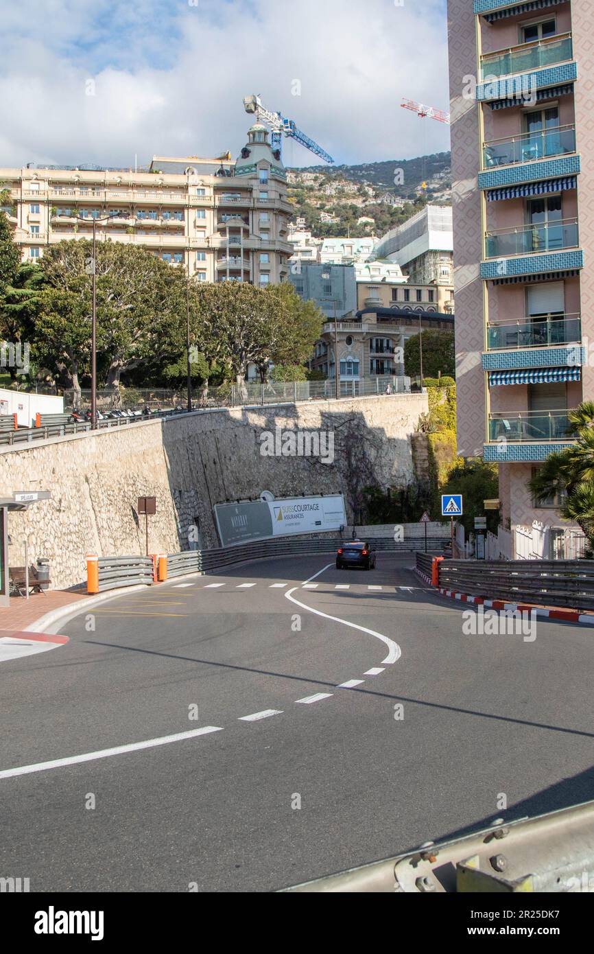 Monaco, Monaco, April 21st 2023:- A view of the hairpin bend from the ...