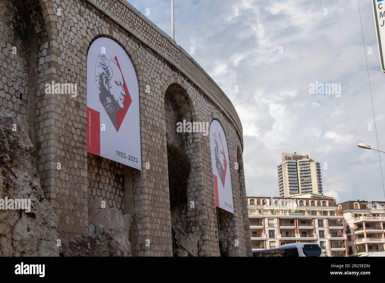Monaco, Monaco, April 20th 2023:- A sign celebrating 100 years since ...
