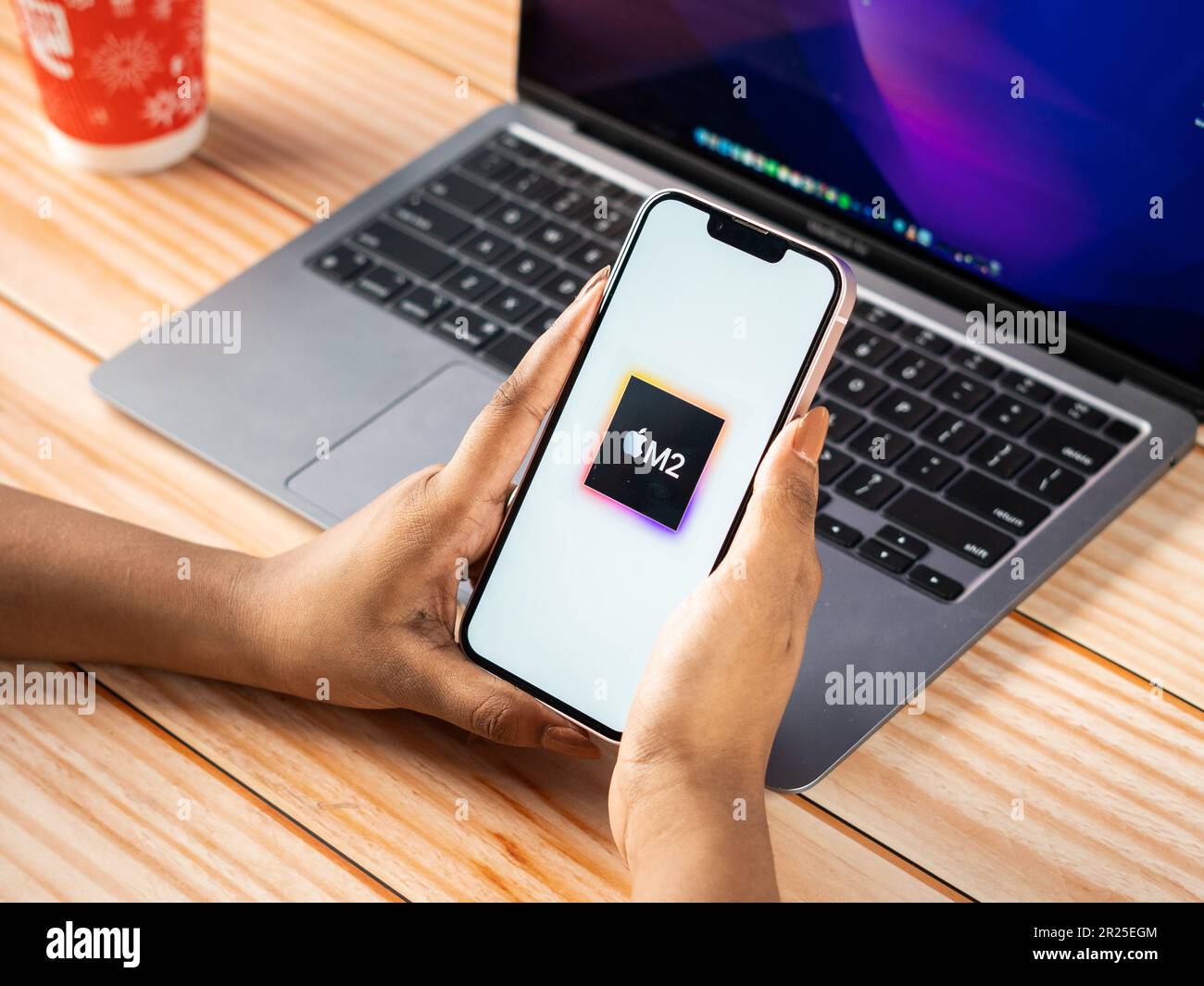 West Bangal, India - February 20, 2023 : Apple M2 chip logo on phone ...