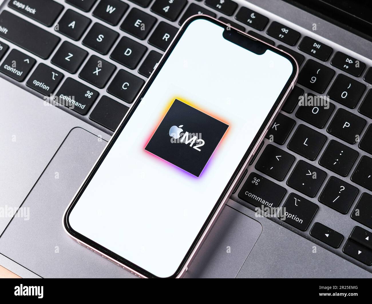 West Bangal, India - February 20, 2023 : Apple M2 chip logo on phone ...