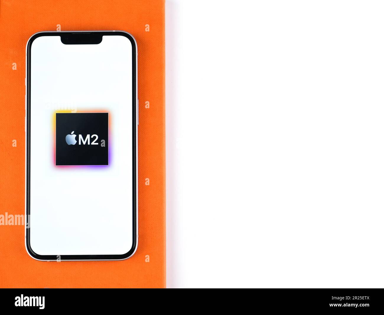 West Bangal, India - February 20, 2023 : Apple M2 chip logo on phone screen stock image Stock ...