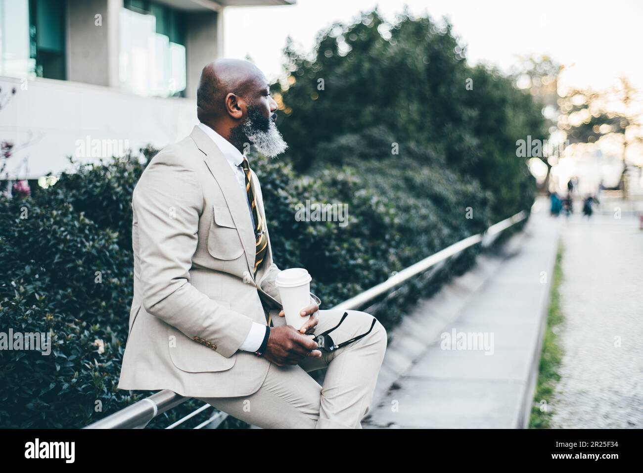 A charming black man with a bald head, a full-grown beard white hair ...