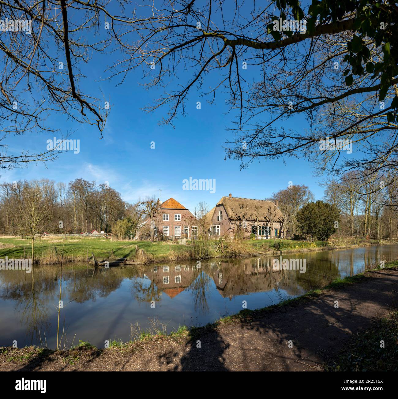 Farmhouse called The Sundial at the bank of the river Kromme Rijn ...