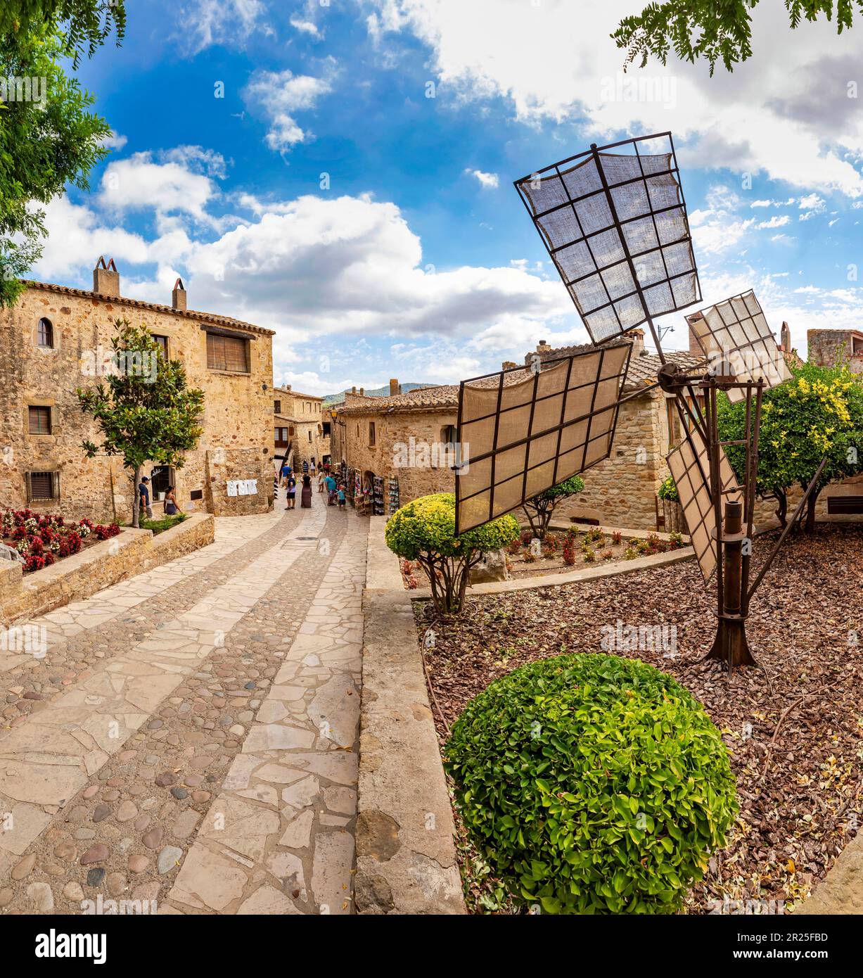 Windmill in a medieval village *** Local Caption *** Pals, , Spain ...