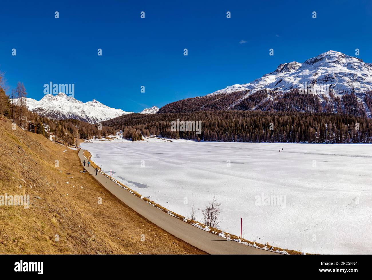 Hiking path along the frozen Lake St Moritz *** Local Caption *** Sankt ...