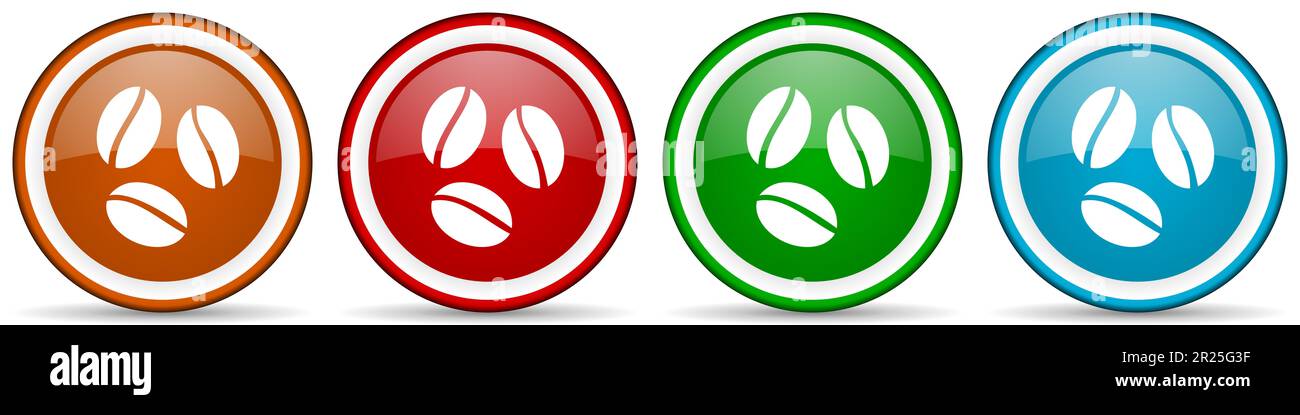 Coffee beans, cafe glossy icons, set of modern design buttons for web ...