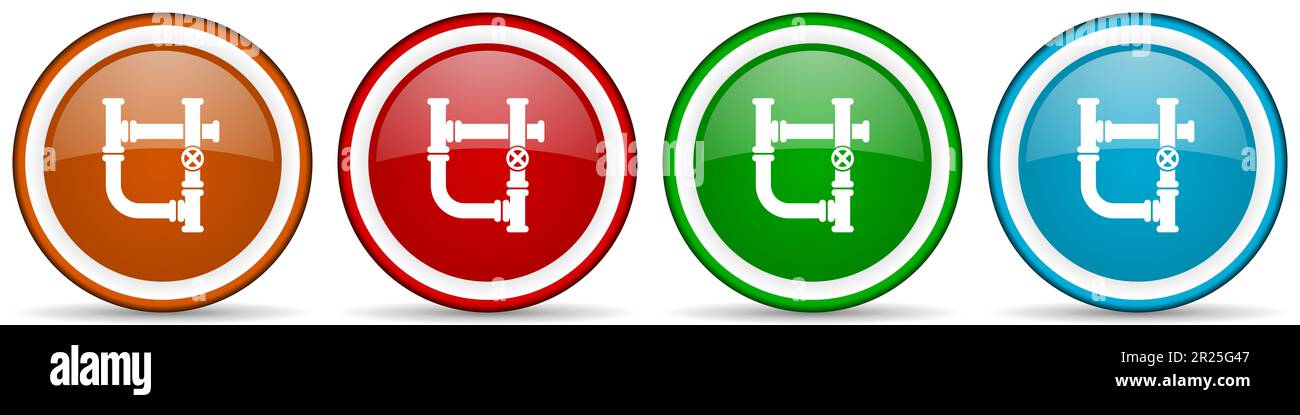Pipeline, tube, pipe and industrial glossy icons, set of modern design ...