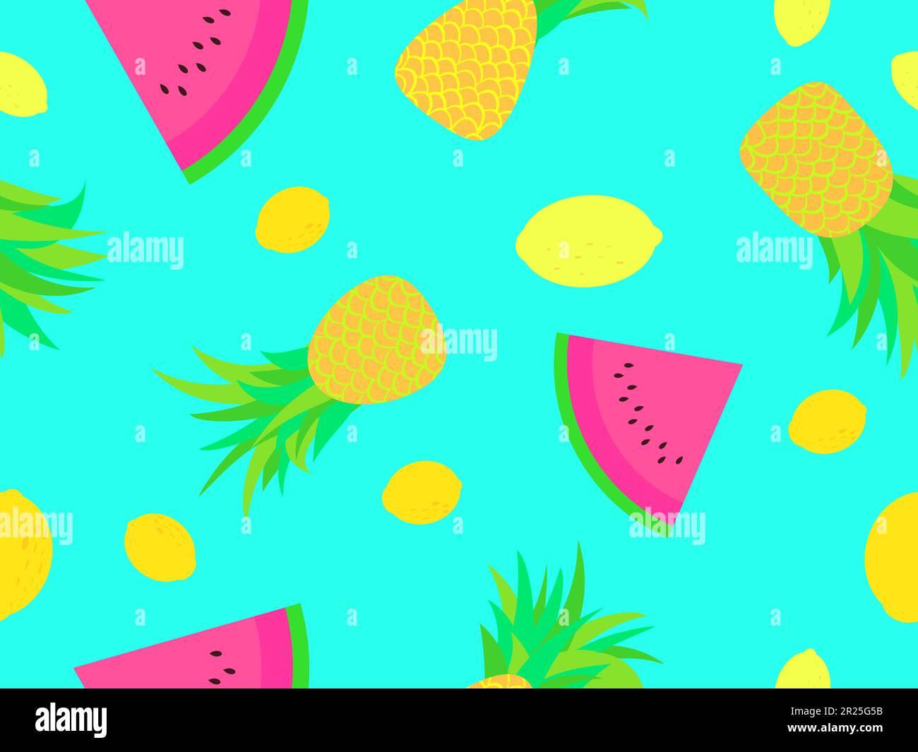 Seamless pattern with pineapple, lemon and watermelon in a minimalist ...