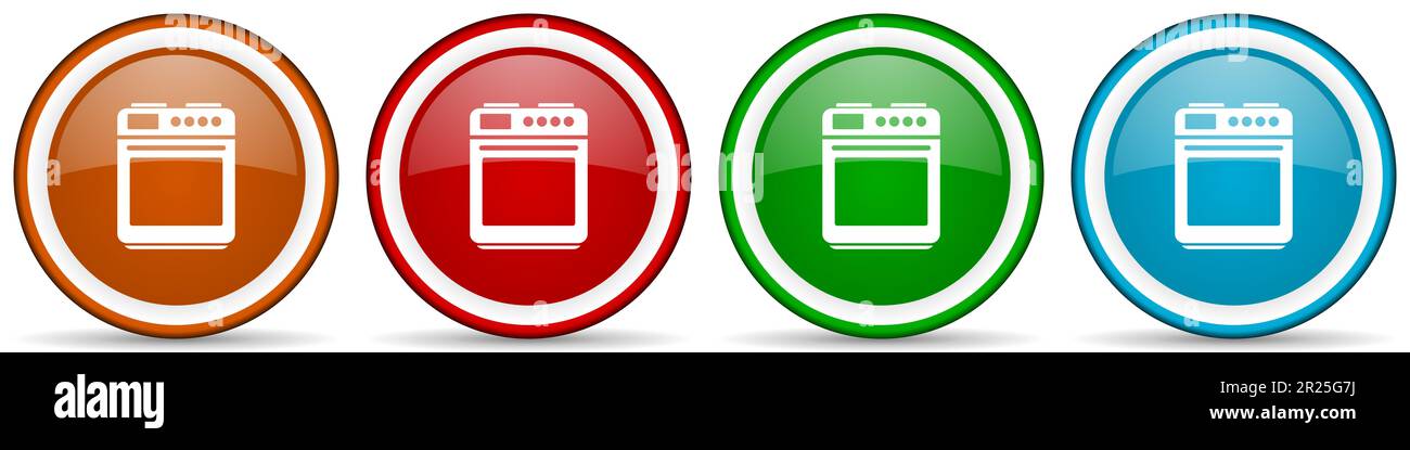 Stove and oven glossy icons, set of modern design buttons for web ...