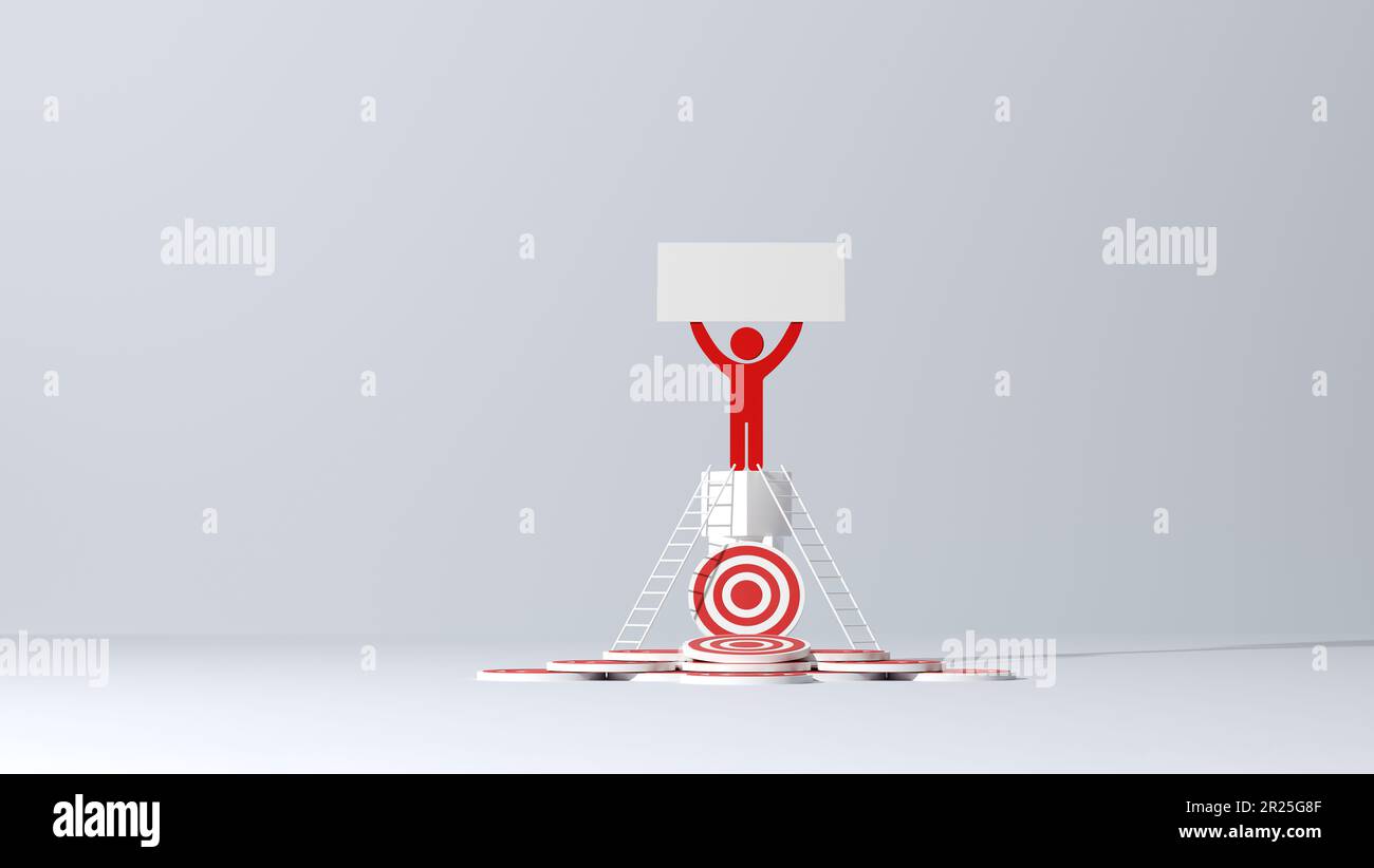 businessman walking towards target with ascending career ladder ...