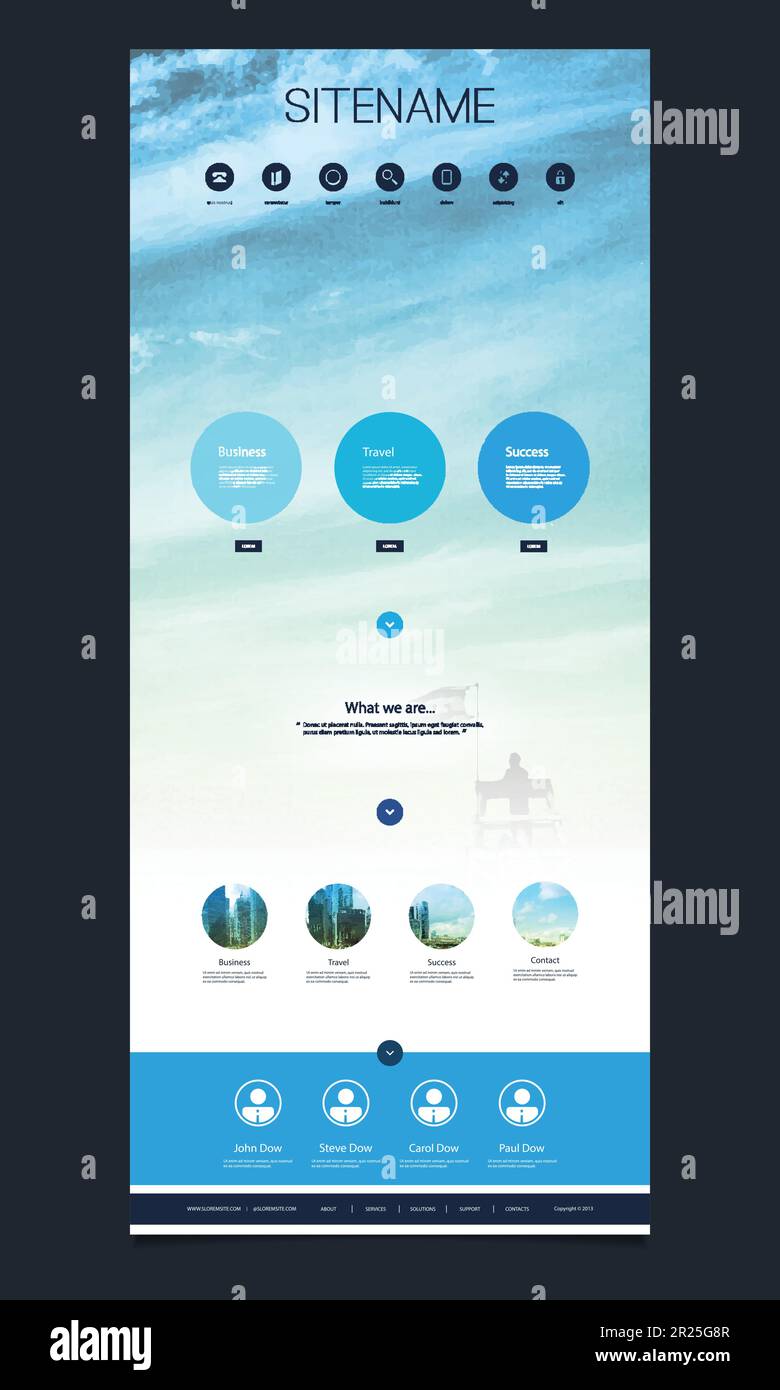One Page Website Template with Clouds Background Design Stock Vector ...