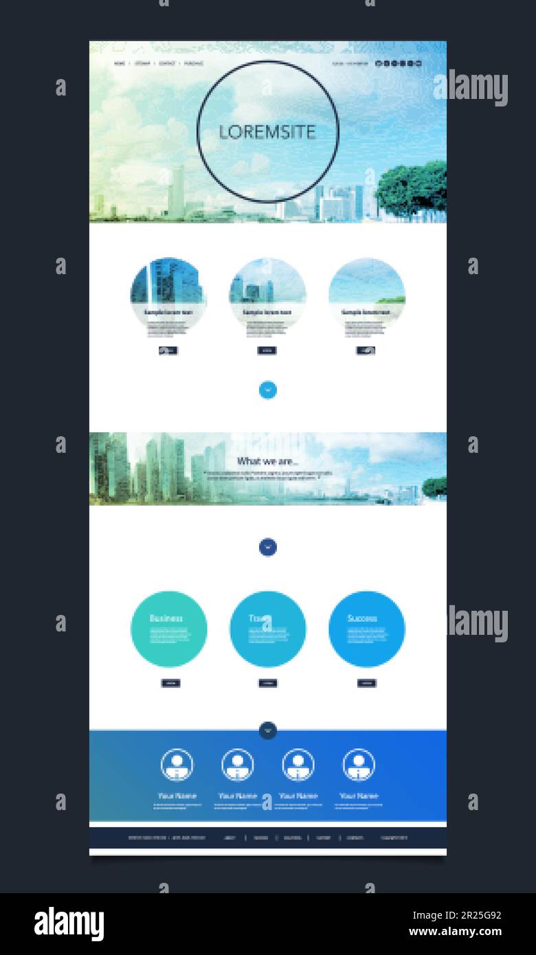 One Page Website Template with Cityscape Skyline Header Design Stock ...