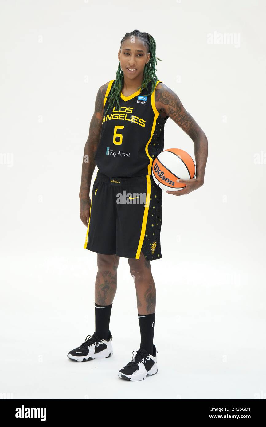 LA Sparks forward Crystal Bradford (6) poses during media day, Thursday ...