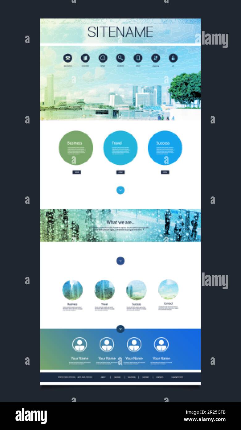 One Page Website Template with Skyline Header Designs Stock Vector ...
