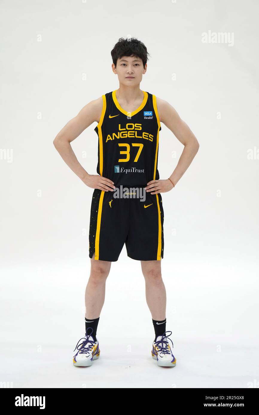 LA Sparks guard Yang Liwei (37) poses during media day, Thursday May 4 ...