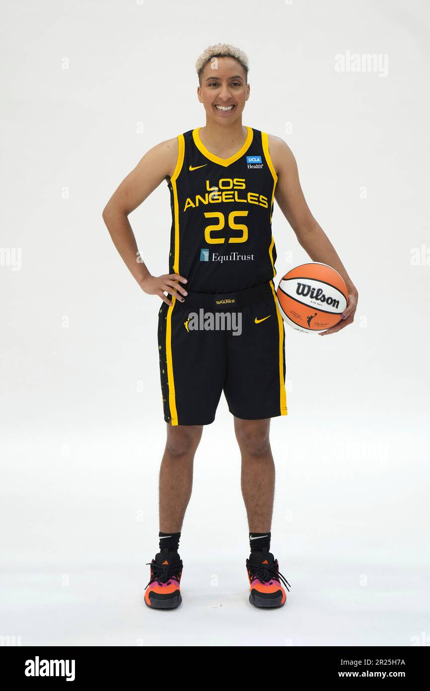LA Sparks guard Layshia Clarendon (25) poses during media day, Thursday ...