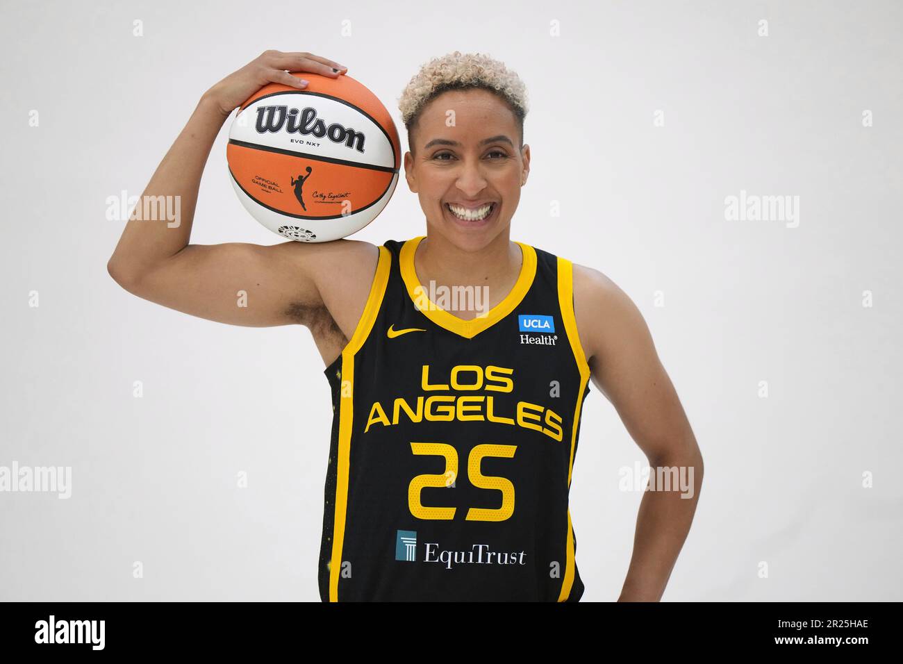 LA Sparks guard Layshia Clarendon (25) poses during media day, Thursday ...