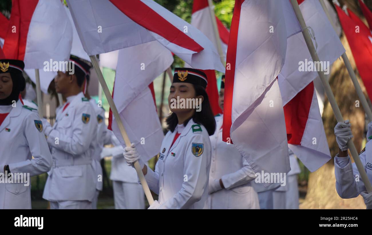 Indonesian flag raiser on kirab kebangsaan (National carnival Stock ...