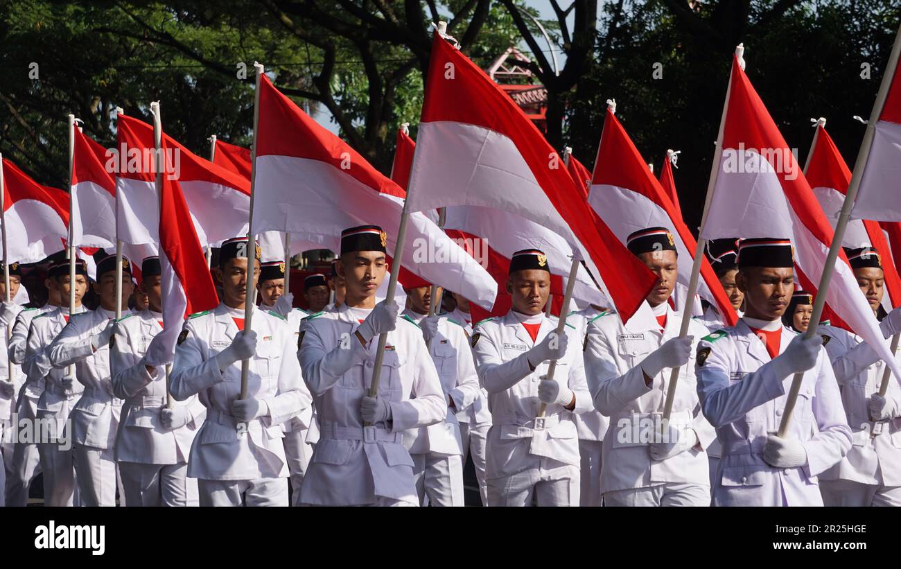 Indonesian flag raiser on kirab kebangsaan (National carnival Stock ...