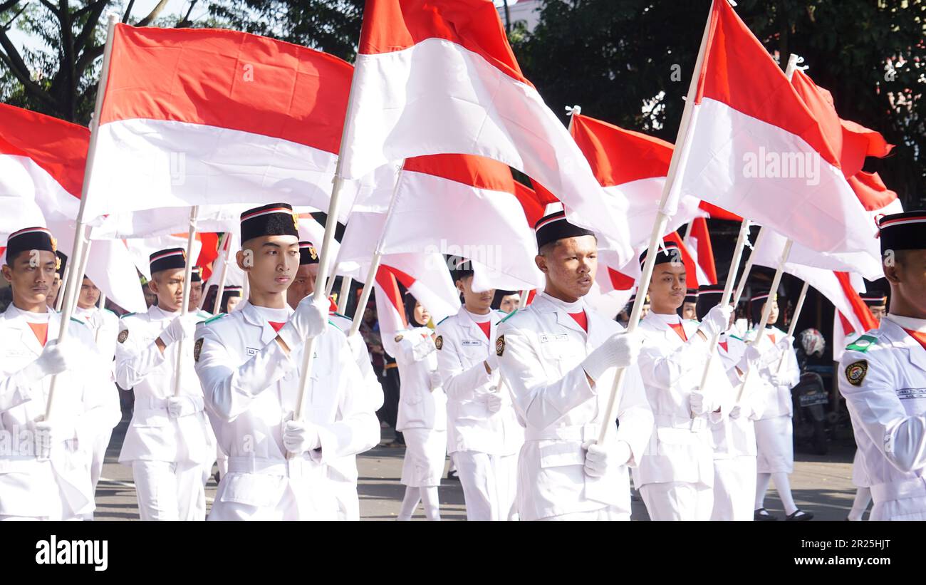 Indonesian flag raiser on kirab kebangsaan (National carnival Stock ...