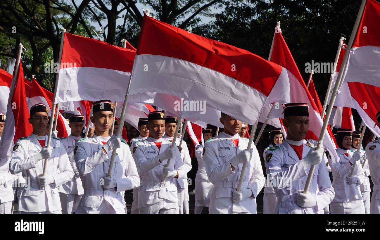 Indonesian flag raiser on kirab kebangsaan (National carnival Stock ...
