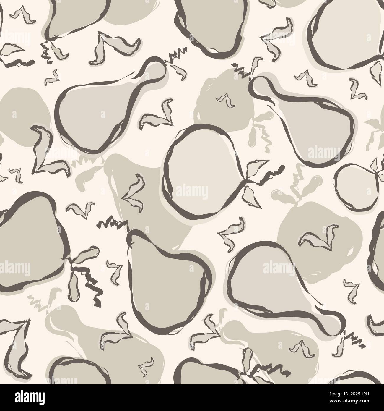 Stylized apples, pears neutral seamless vector pattern background. Ecru ...
