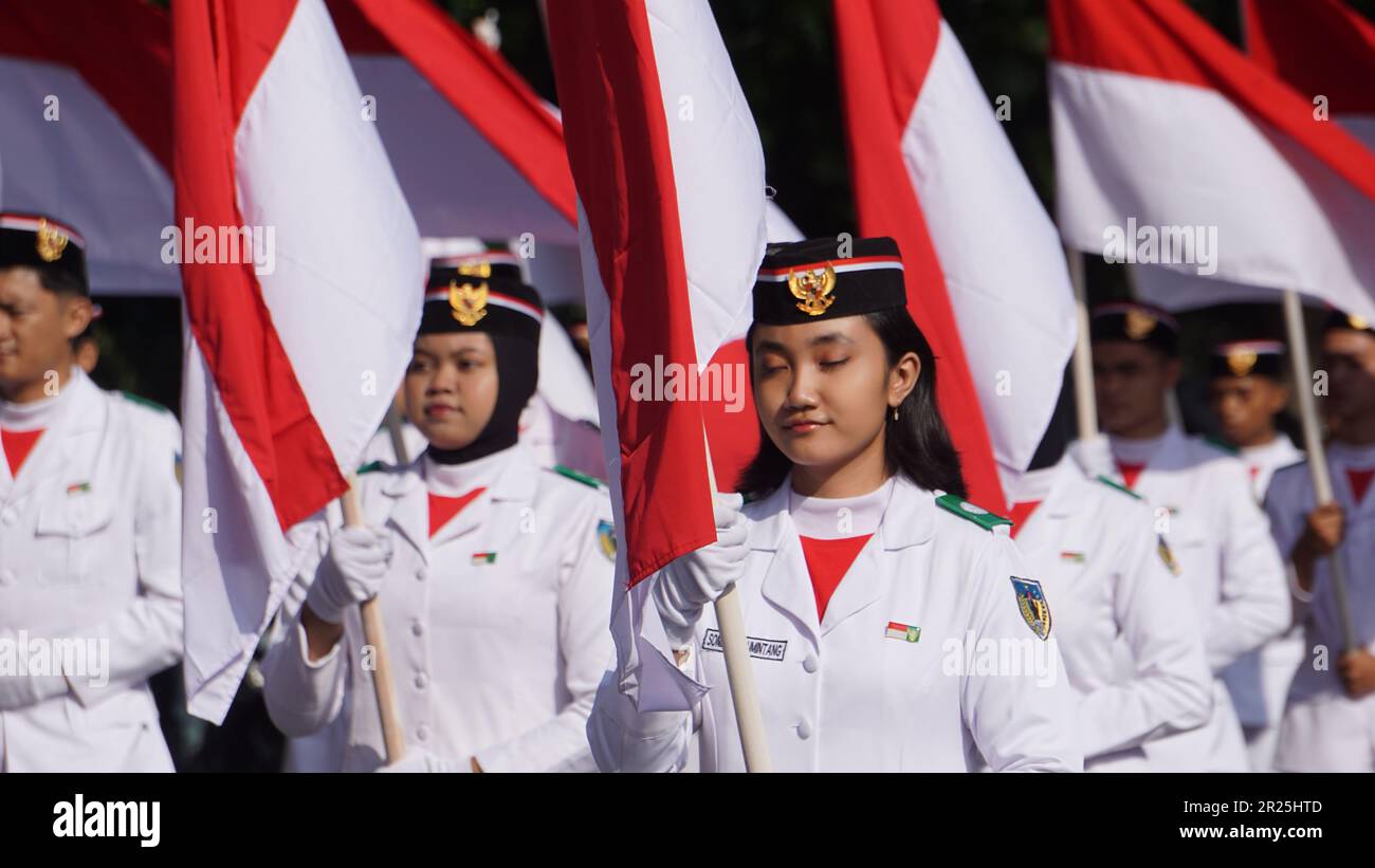 Indonesian flag raiser on kirab kebangsaan (National carnival Stock ...