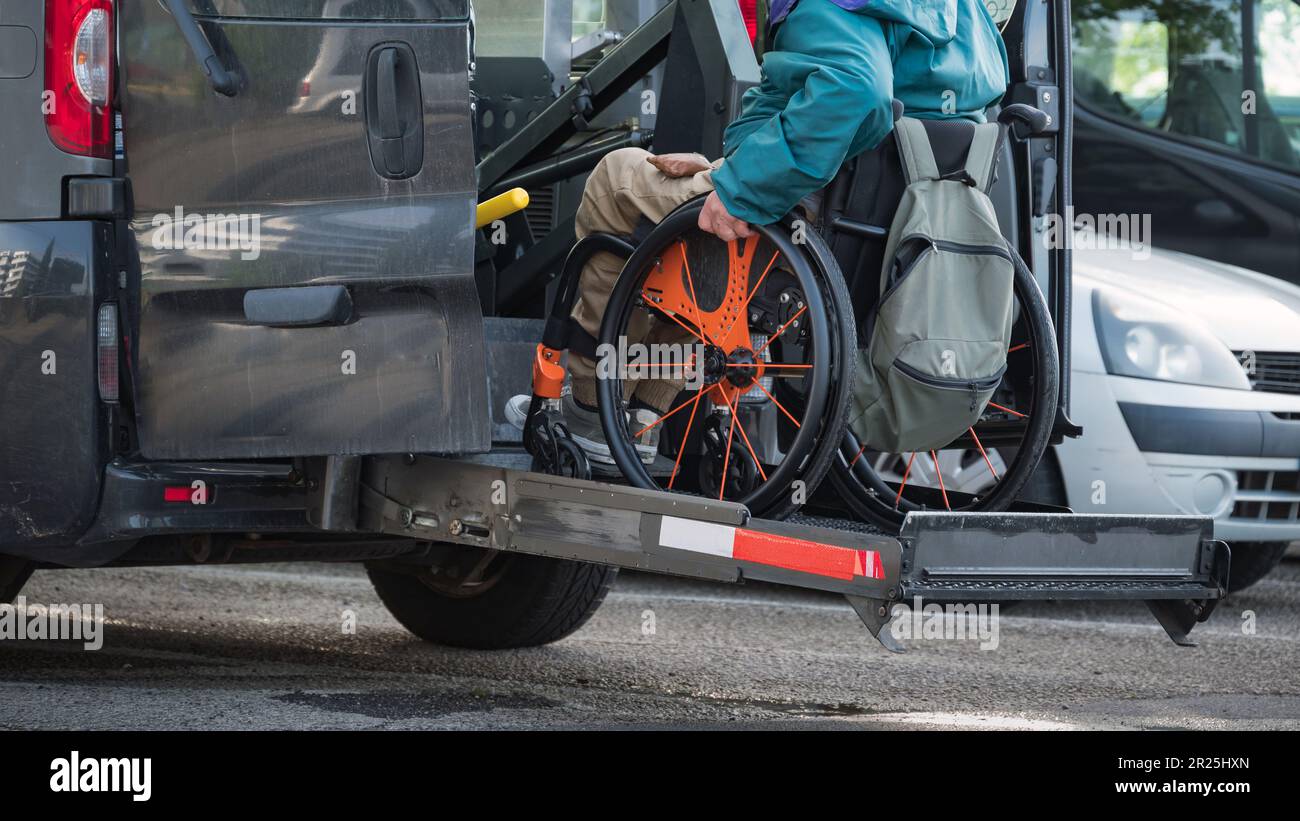 Accessible car with wheelchair lift ramp for person with disability ...