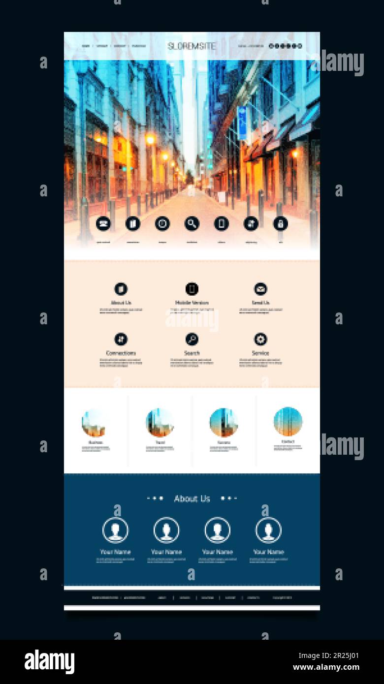 One Page Website Template with Street View Header Design Stock Vector ...