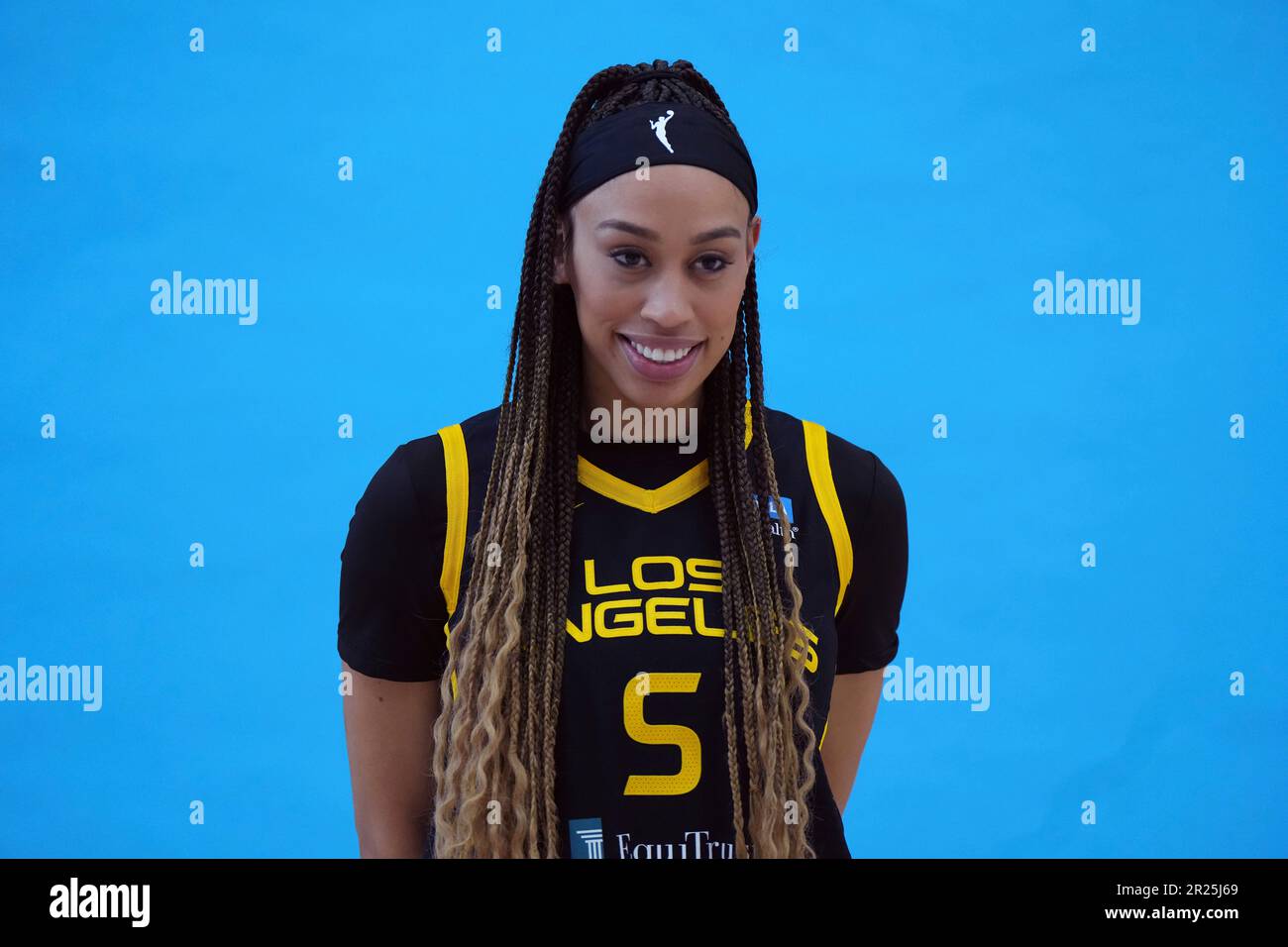 LA Sparks forward Dearica Hamby (5) poses during media day, Thursday ...