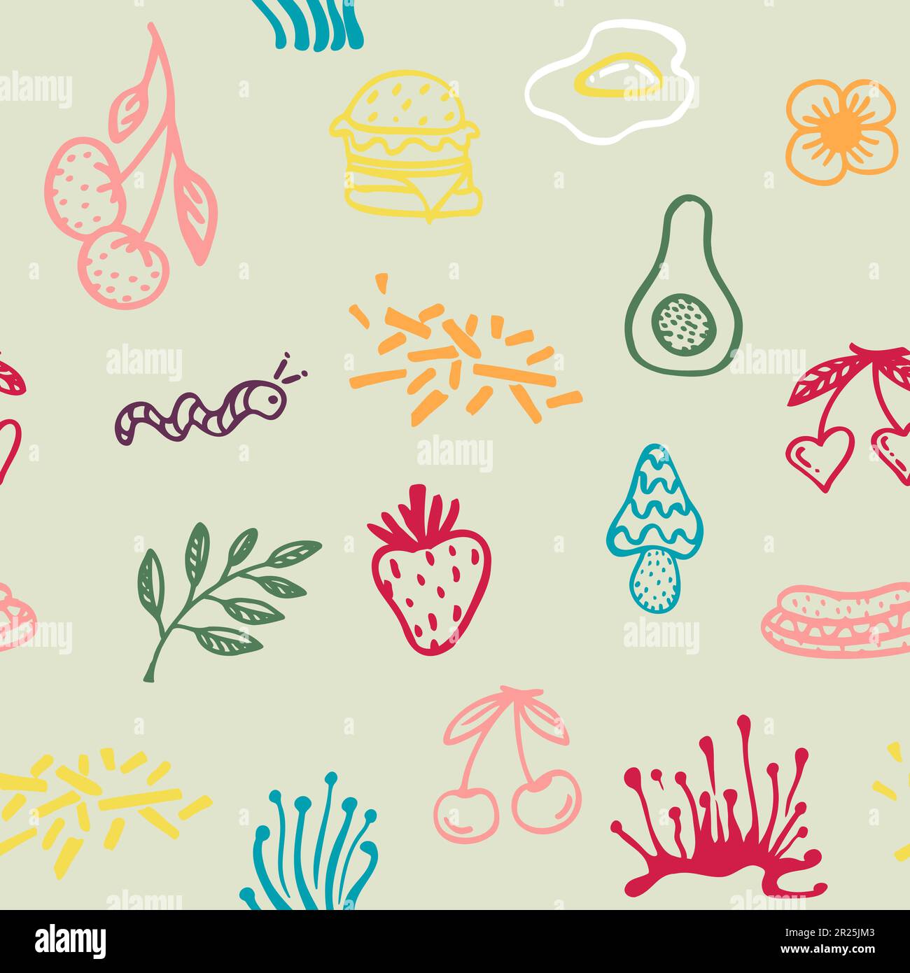 Seamless pattern with groove psychedelic food elements. Retro design of ...