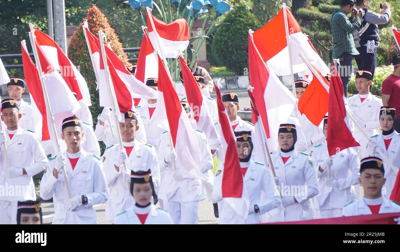 Indonesian flag raiser on kirab kebangsaan (National carnival Stock ...