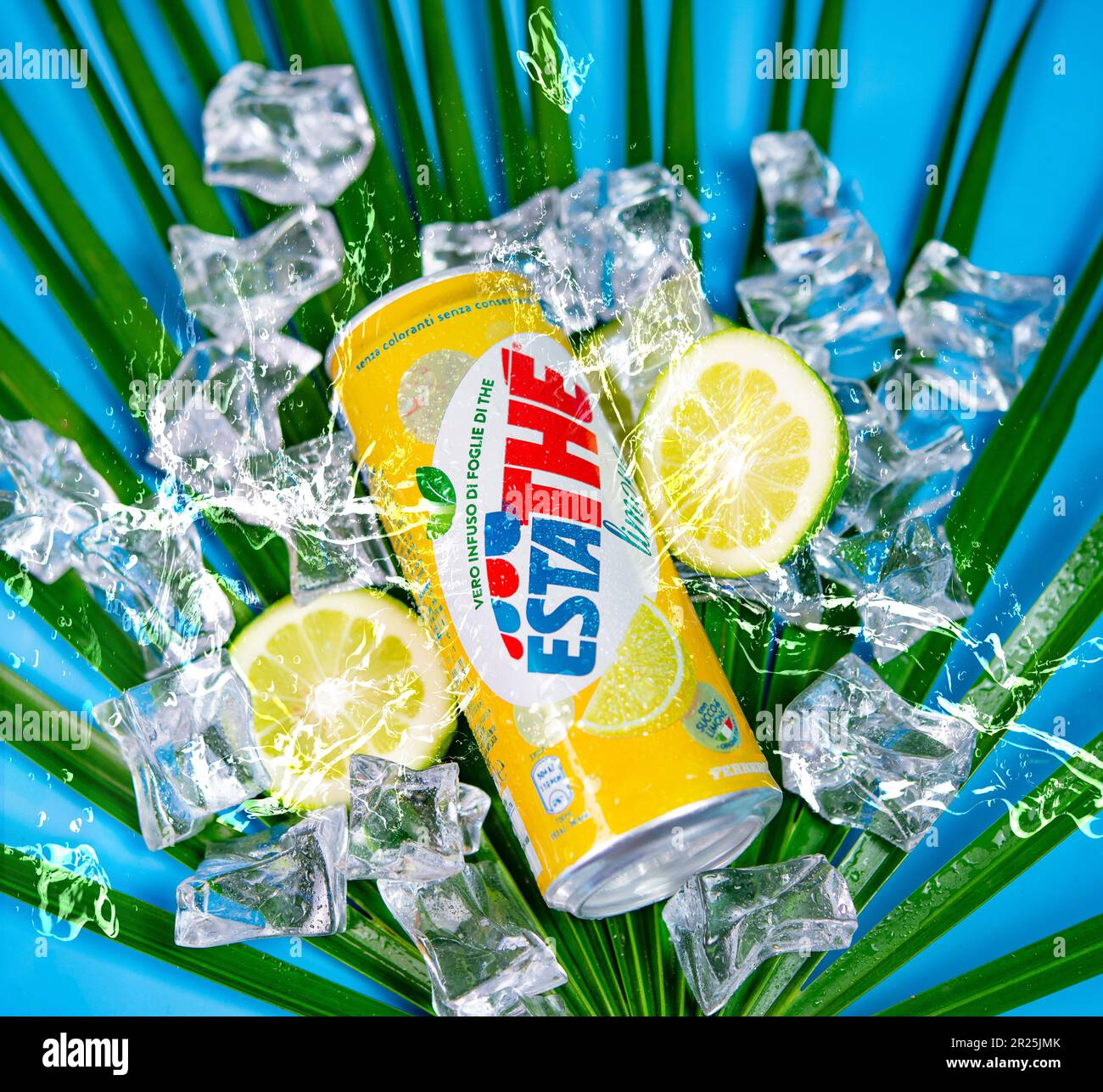 Naples,Italy - 18 april 2023: can of Ferrero Estathe lemon tea drink ...