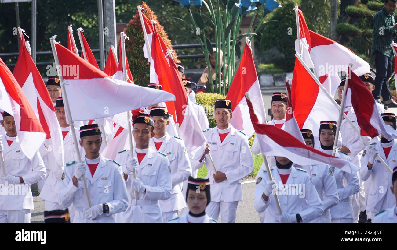 Indonesian flag raiser on kirab kebangsaan (National carnival Stock ...