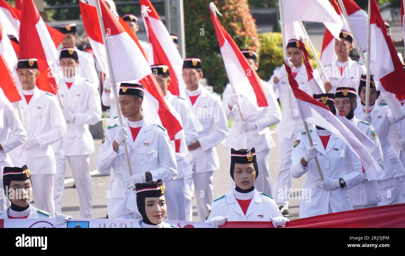 Indonesian flag raiser on kirab kebangsaan (National carnival Stock ...