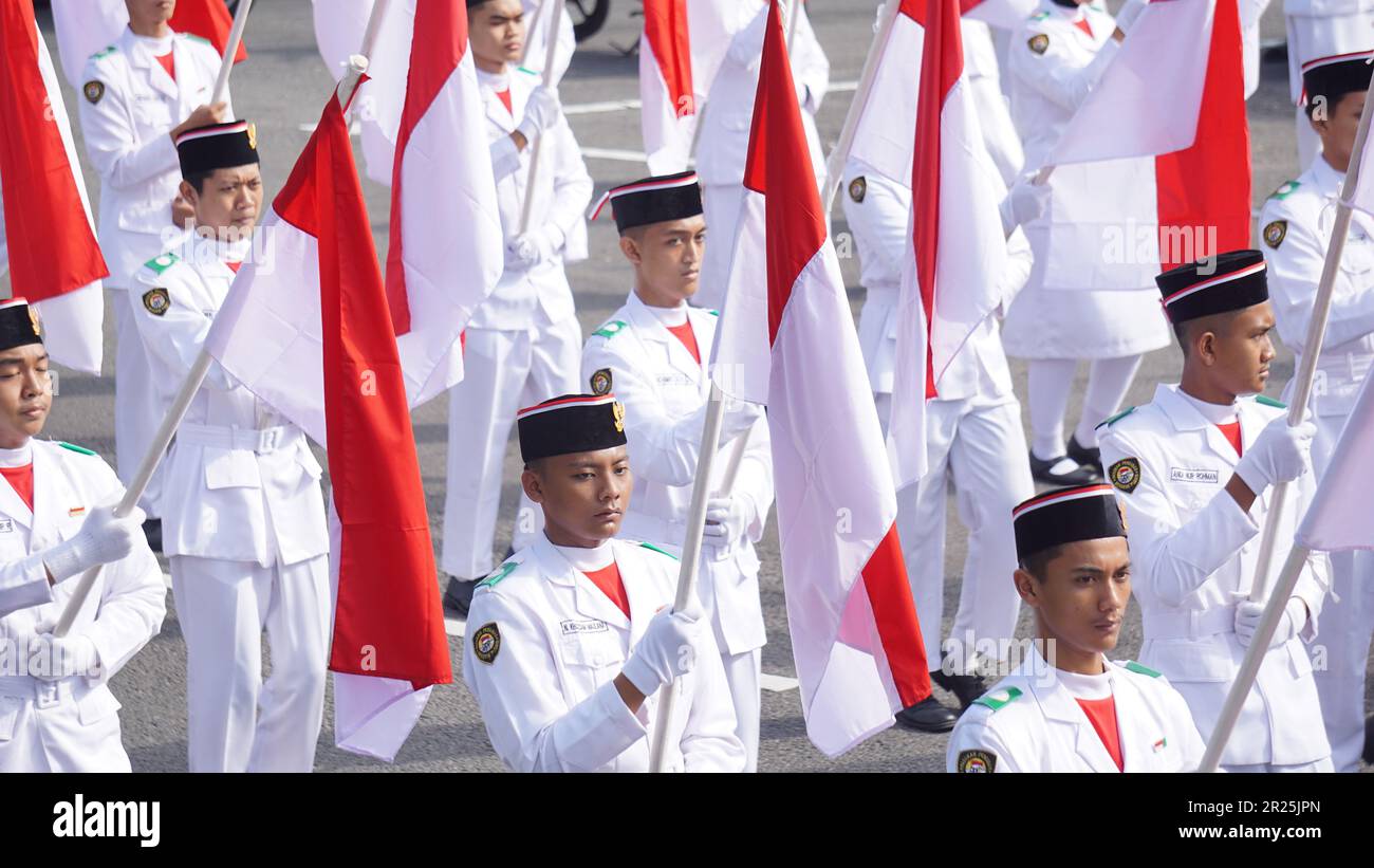 Indonesian flag raiser on kirab kebangsaan (National carnival Stock ...