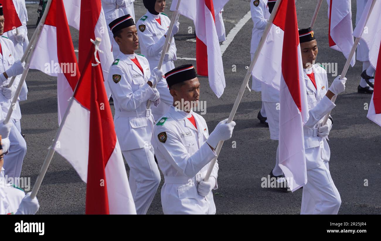 Indonesian flag raiser on kirab kebangsaan (National carnival Stock ...
