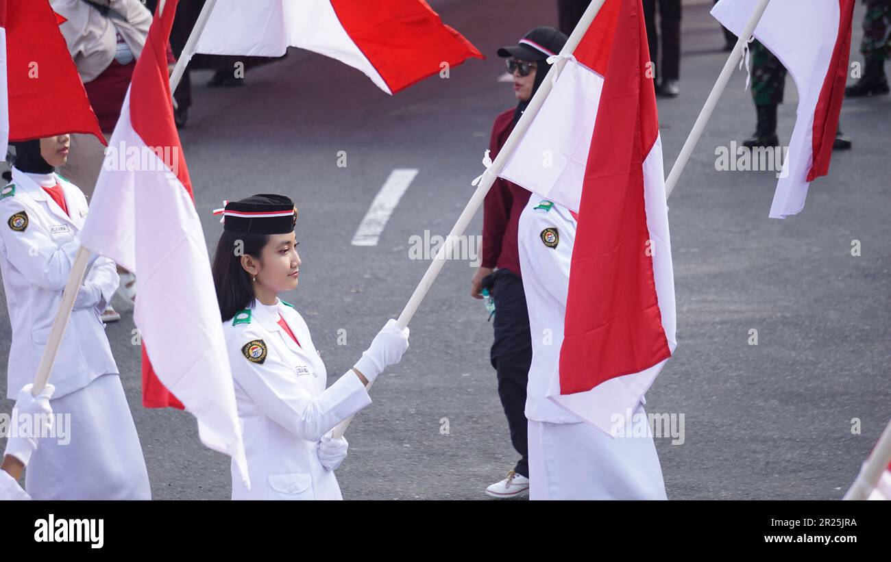 Indonesian flag raiser on kirab kebangsaan (National carnival Stock ...