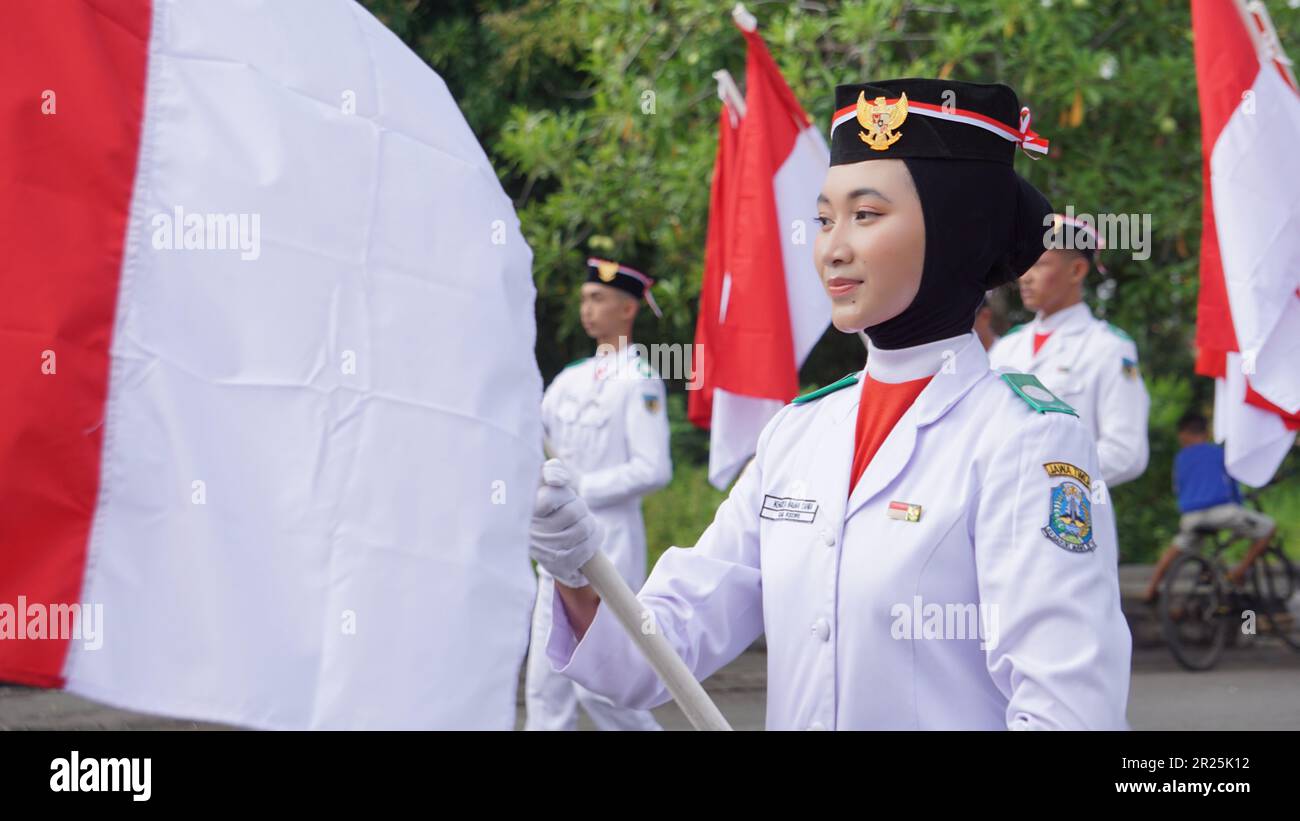 Indonesian flag raiser on kirab kebangsaan (National carnival Stock ...