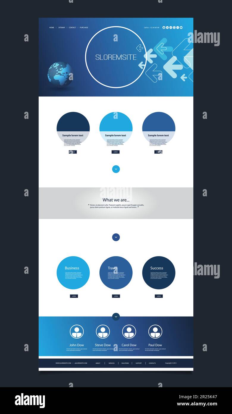One Page Website Template with Earth Globe and Arrows Header Design ...