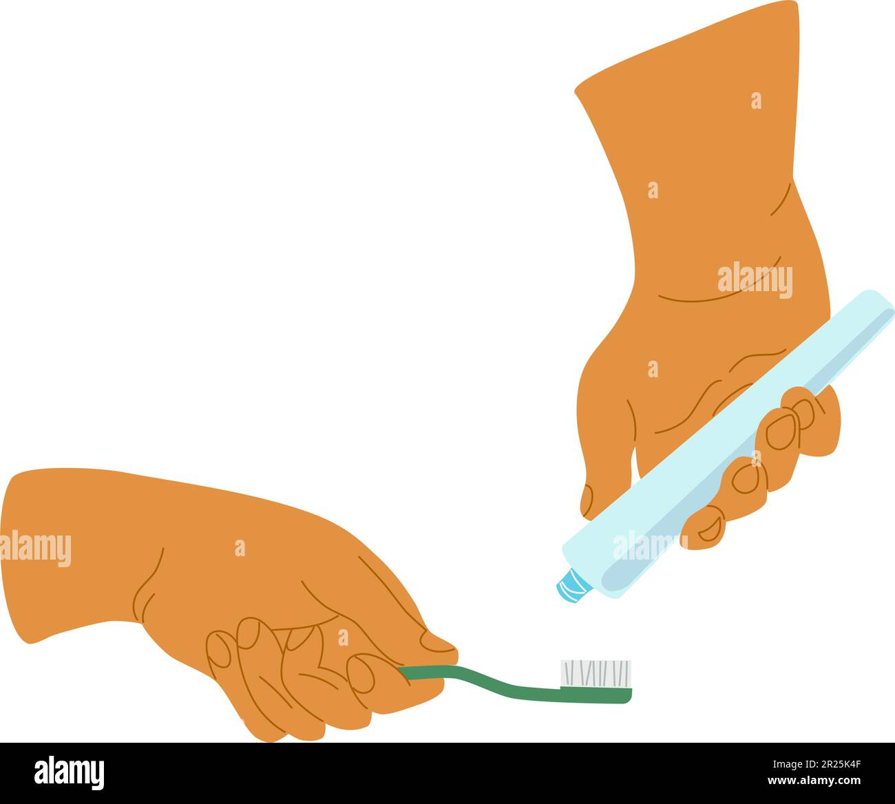 People hands doing morning routine close up vector illustration. Palms ...