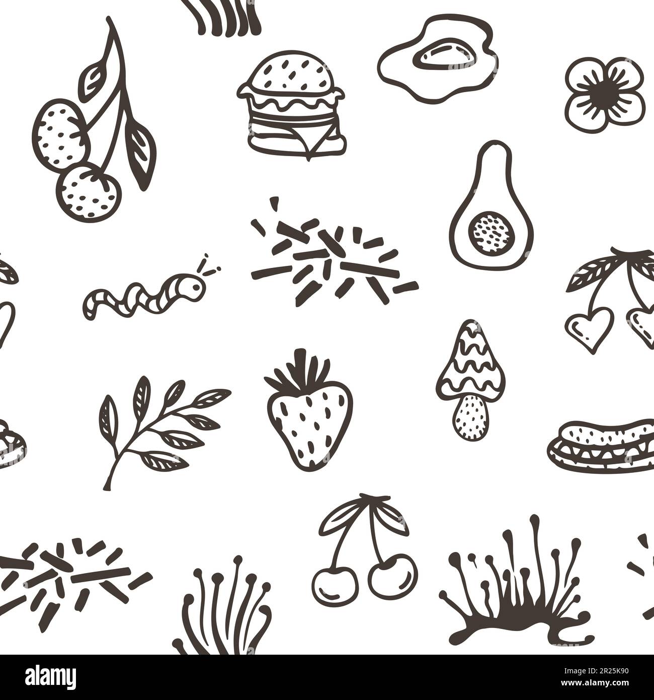 Seamless pattern with groove psychedelic food elements. Retro design of ...