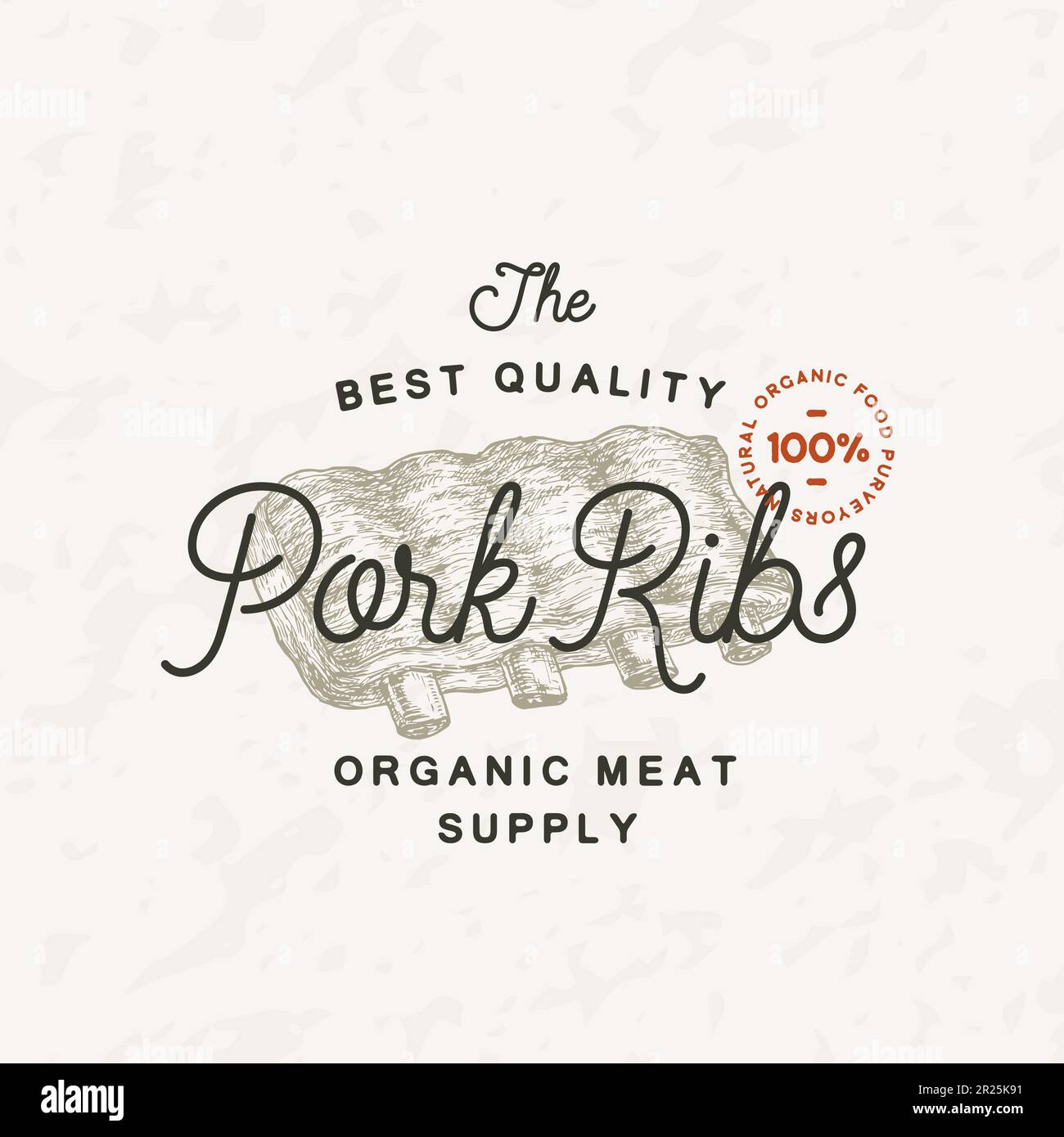 Pork Ribs Vintage Vector Label Logo Template. Engraving Style Meat ...