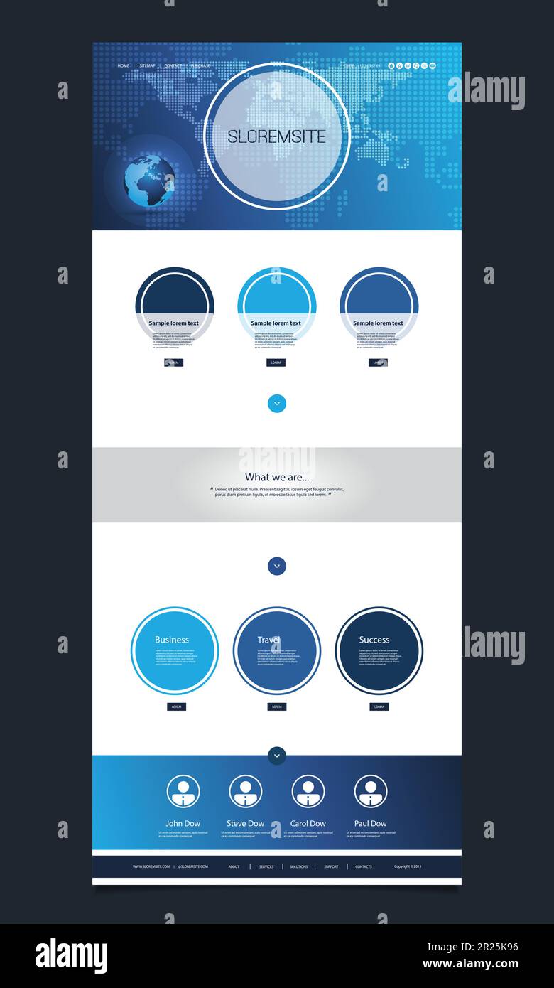 One Page Website Template with Earth Globe, World Map Header Design ...