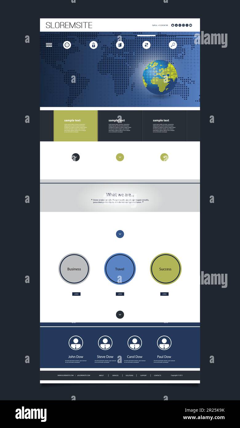 One Page Website Template with Earth Globe, World Map Header Design Stock Vector Image & Art - Alamy