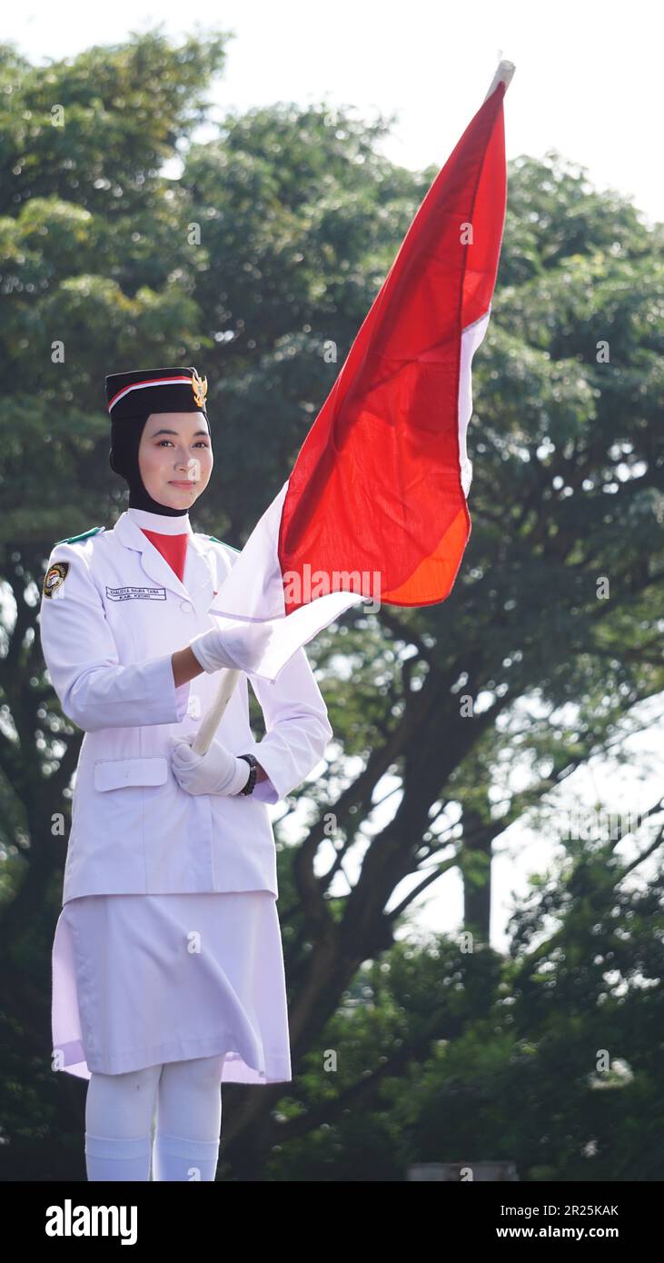 Indonesian flag raiser on kirab kebangsaan (National carnival Stock ...