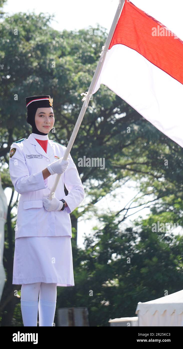 Indonesian flag raiser on kirab kebangsaan (National carnival Stock ...